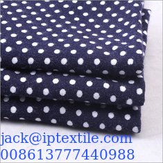 China Hot Sale Rusha Textile Soft Handle 96% Rayon 4% Spandex Single Jersey Knit Spun Rayon Printed Blue White Polka Dot Fa supplier