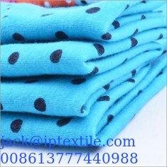China Rusha Textile  Knitting Poly Spun Single Jersey White And Black Dot Print Fabric supplier